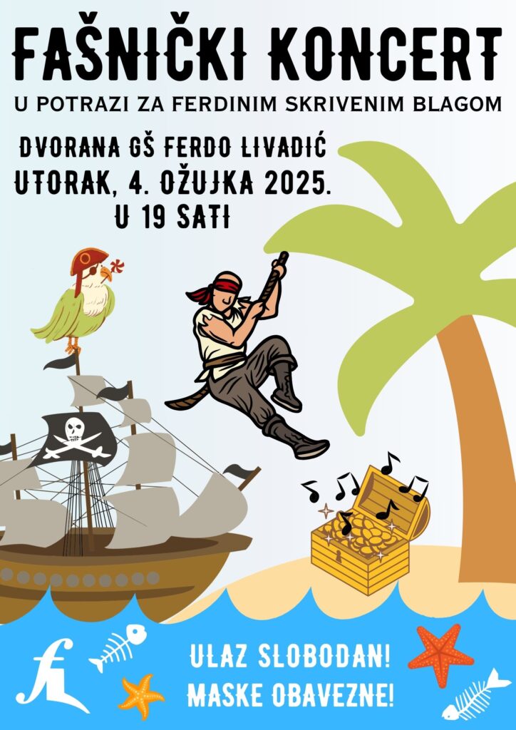 Poziv na FAŠNIČKI KONCERT, dvorana Glazbene škole Ferdo Livadić, 4 ...